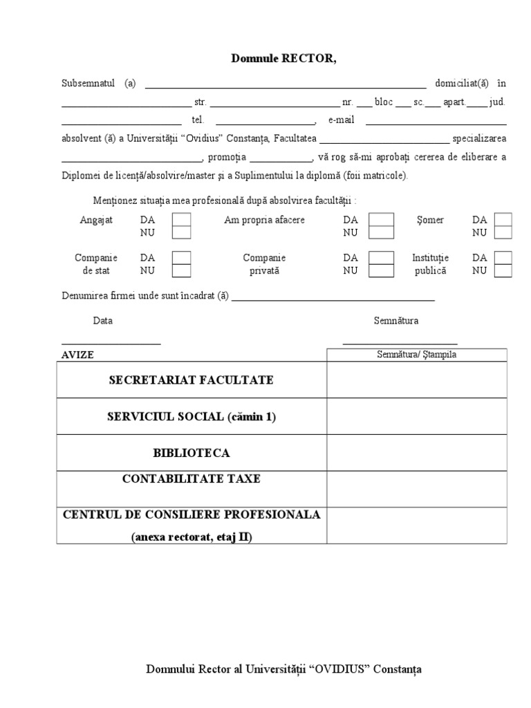 Cerere Eliberare Diploma Licenta | PDF