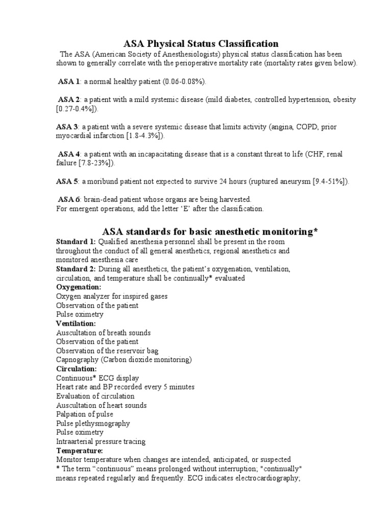 ASA Physical Status Classification | Anesthesia | Heart