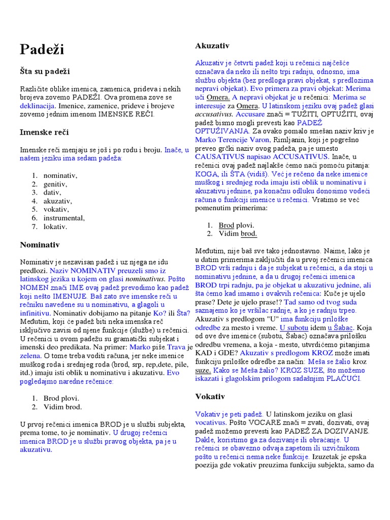 Padezi U Srpskom Jeziku | PDF