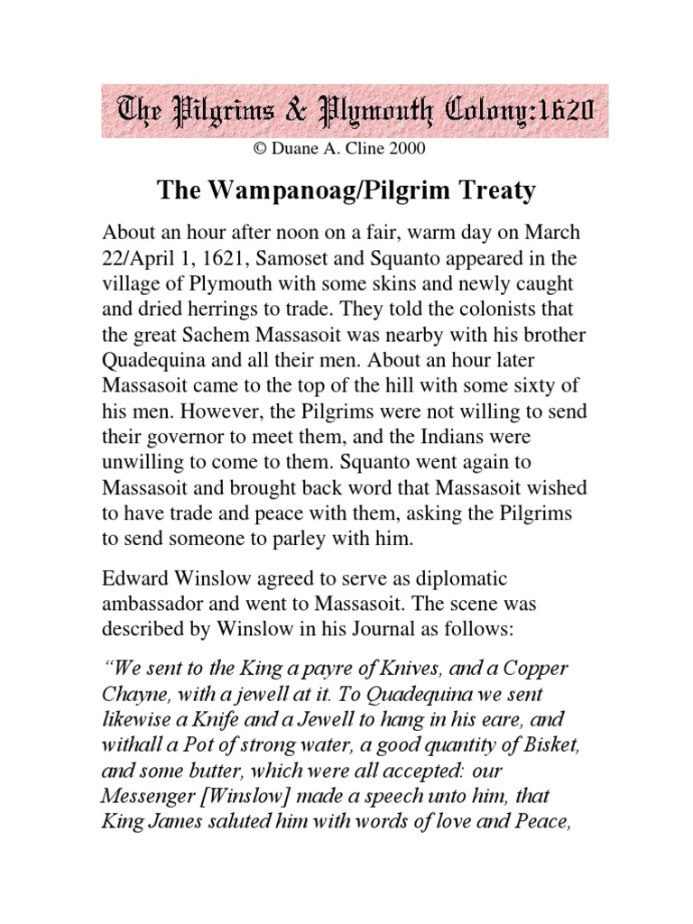 Wampanoag Treaty | PDF | Plymouth Colony | Former English Colonies