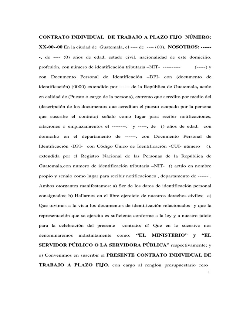 Modelo de Contrato Individual de Trabajo | PDF | Guatemala | Salario