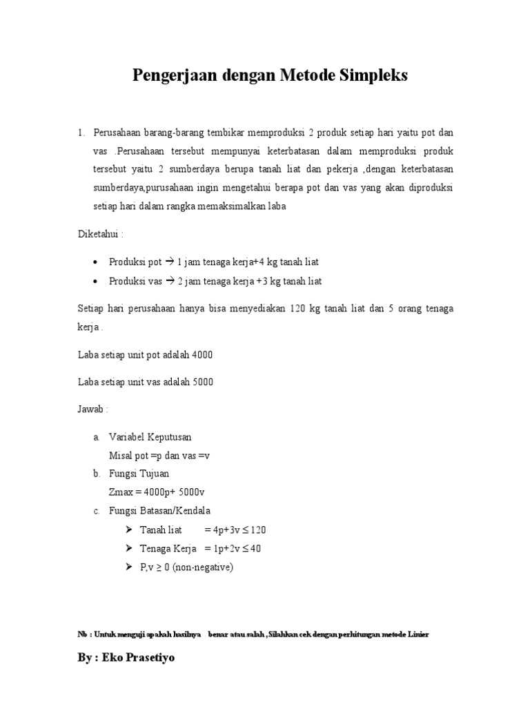 Metode Simpleks PDF | PDF