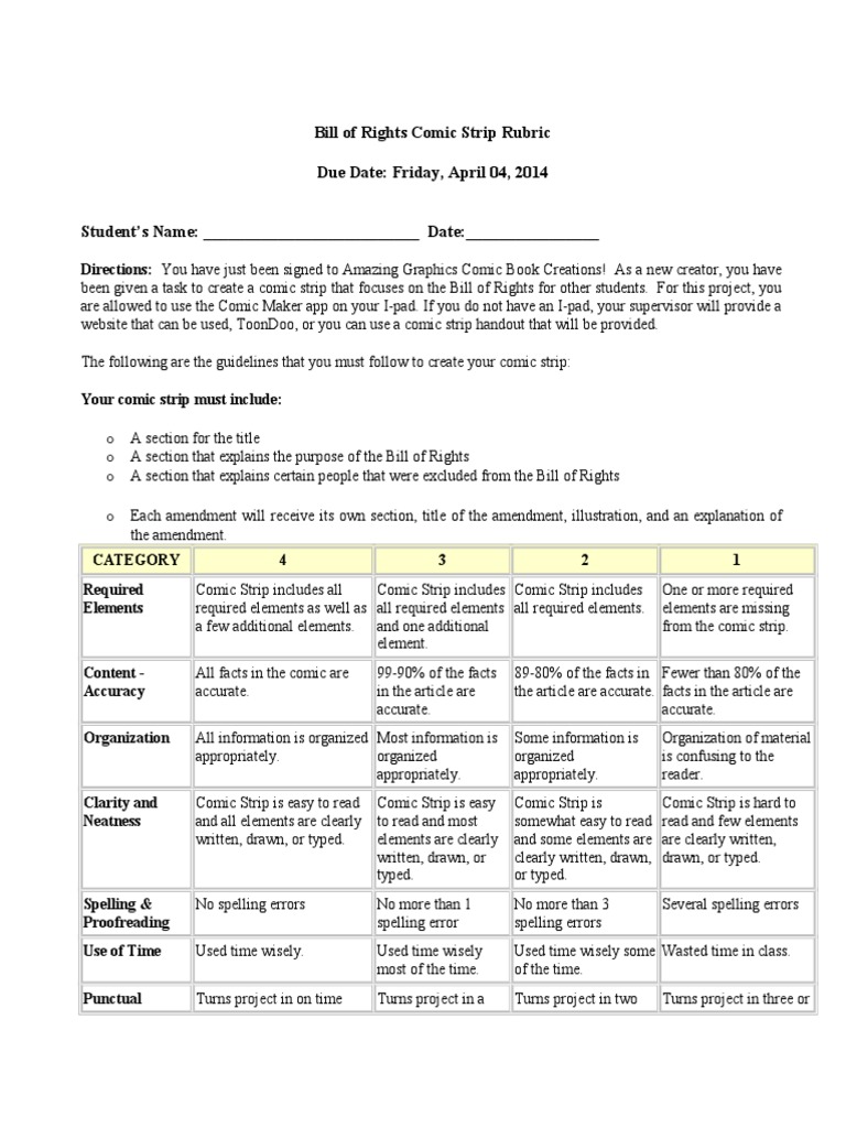 Comic Strip Rubric | PDF | Writing