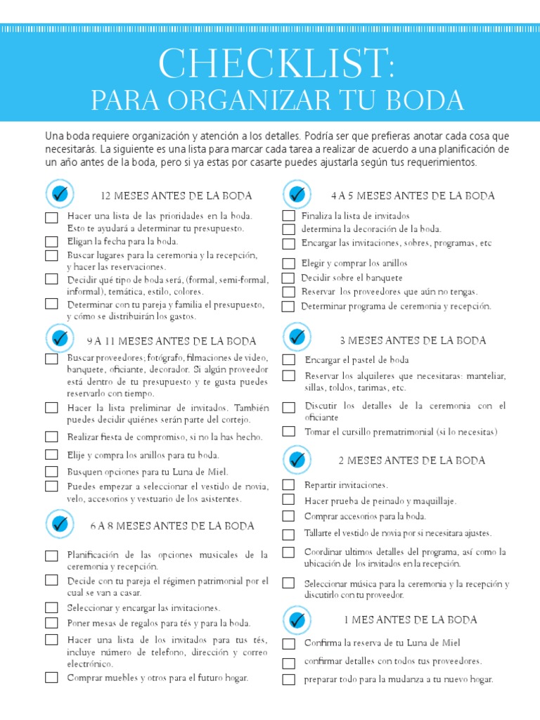 Lista De Verificación Imprimible Para La Planificación De Una Boda De 4 ...