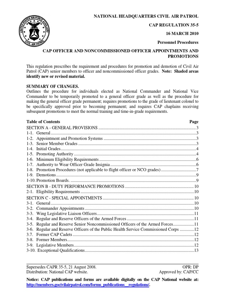 CAP Regulation 35-5 - 03/16/2010 | PDF | Civil Air Patrol | Commander