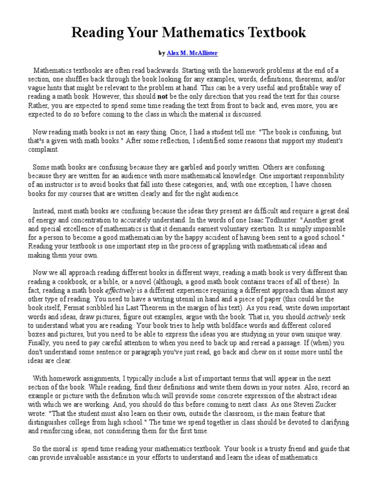 Reading Your Mathematics Textbook | PDF | Textbook | Teaching Mathematics