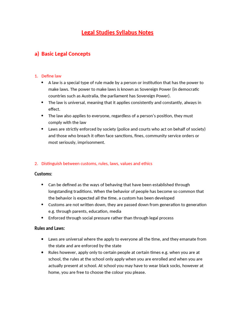 Legal Studies Syllabus Notes | PDF | Precedent | Treaty