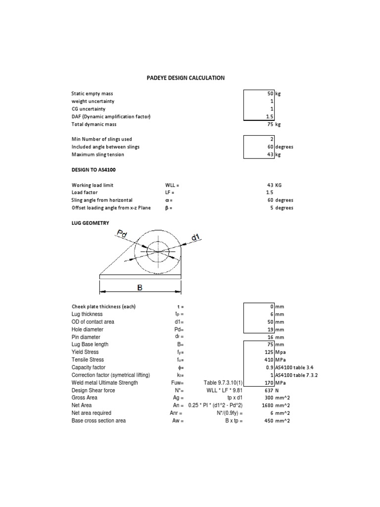 Lifting Lug Design Calcs As 4100 | PDF