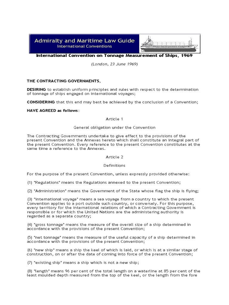 International Convention On Tonnage Measurement of Ships | PDF
