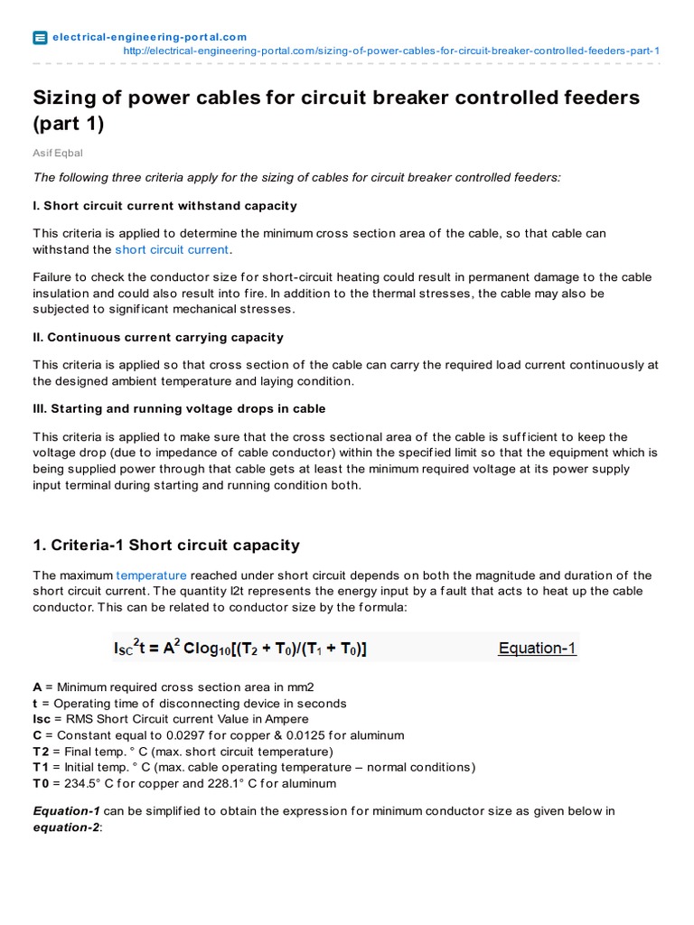 Short Circuit Cable Sizing | PDF | Cable | Electrical Conductor