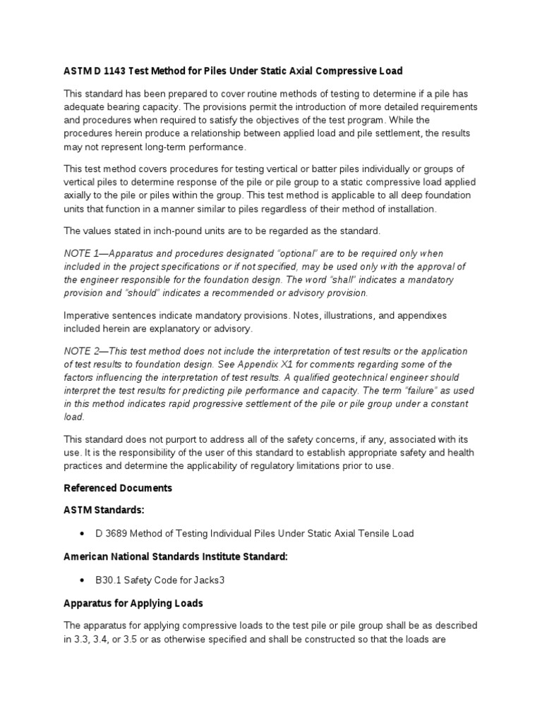 ASTM D 1143 Test Method For Piles Under Static Axial Compressive Load ...