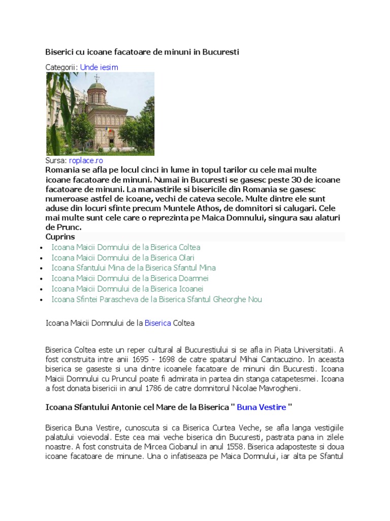 Biserici Cu Icoane Facatoare de Minuni in Bucuresti | PDF