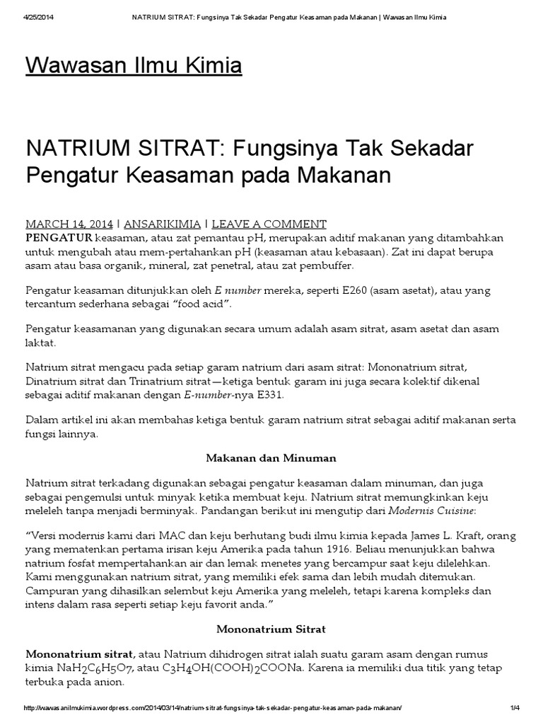 NATRIUM SITRAT - Fungsinya Tak Sekadar Pengatur Keasaman Pada Makanan ...
