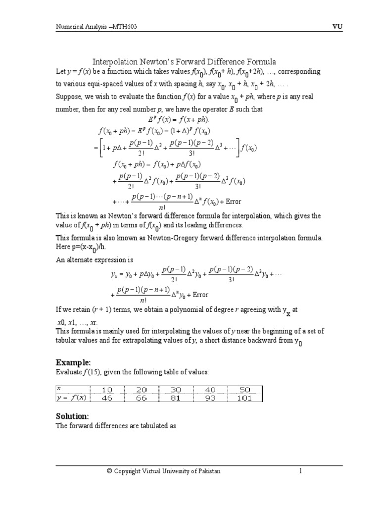 Numerical Analysis - MTH603 Handouts Lecture 21 | PDF | Finite Difference | Interpolation