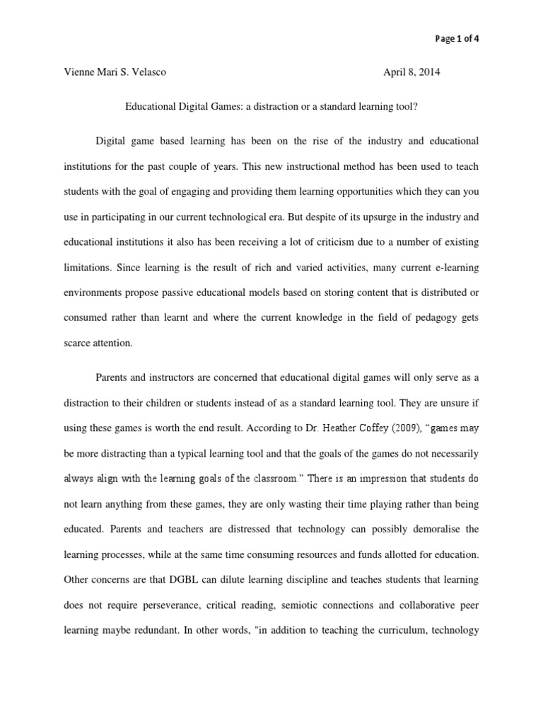 Educational Digital Games: Learning Tool or Distraction? | PDF ...