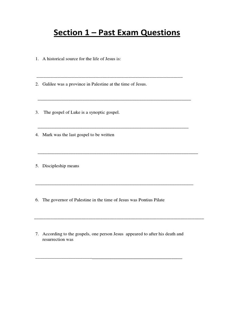 Past Exam Questions on Jesus | PDF