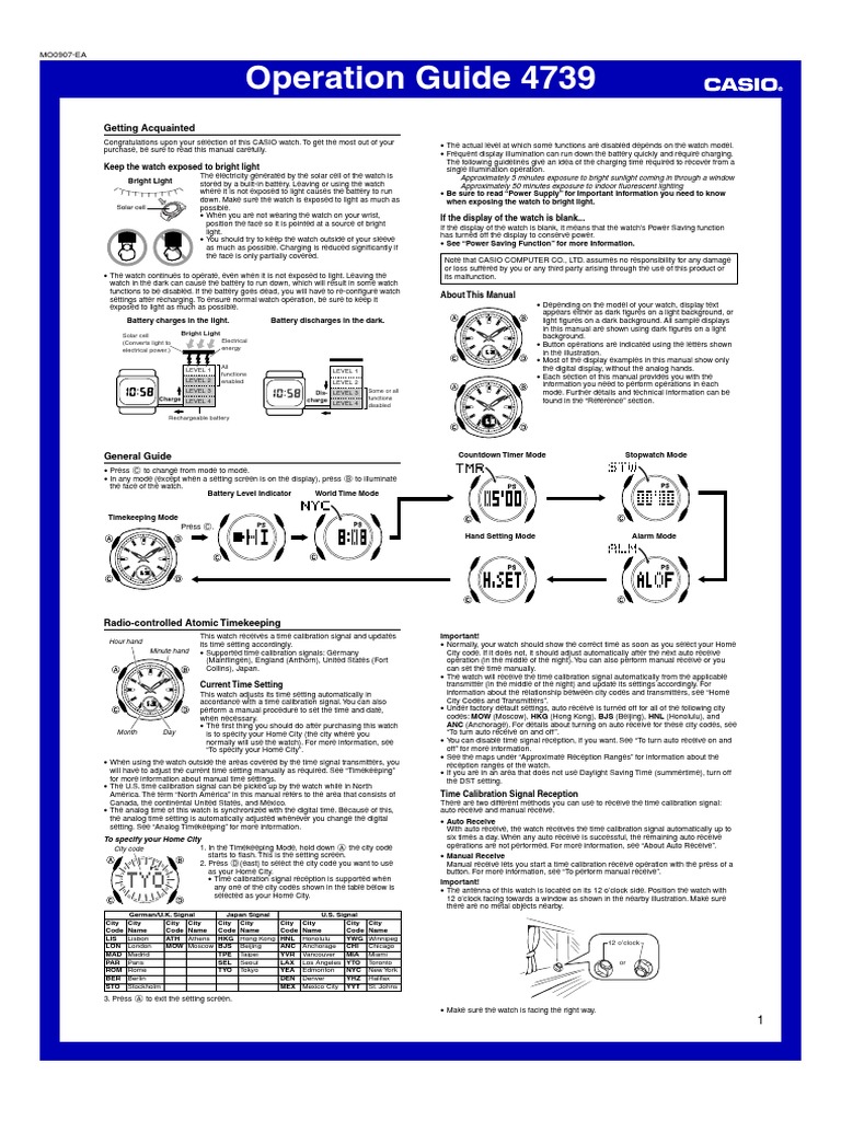 Casio LWA Waveceptor Instructions Manual | PDF | Watch | Battery ...