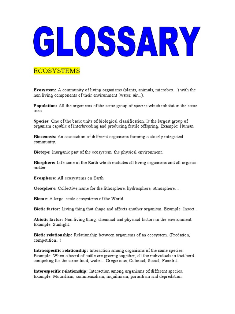 Ecosystem Glossary | PDF | Grassland | Predation