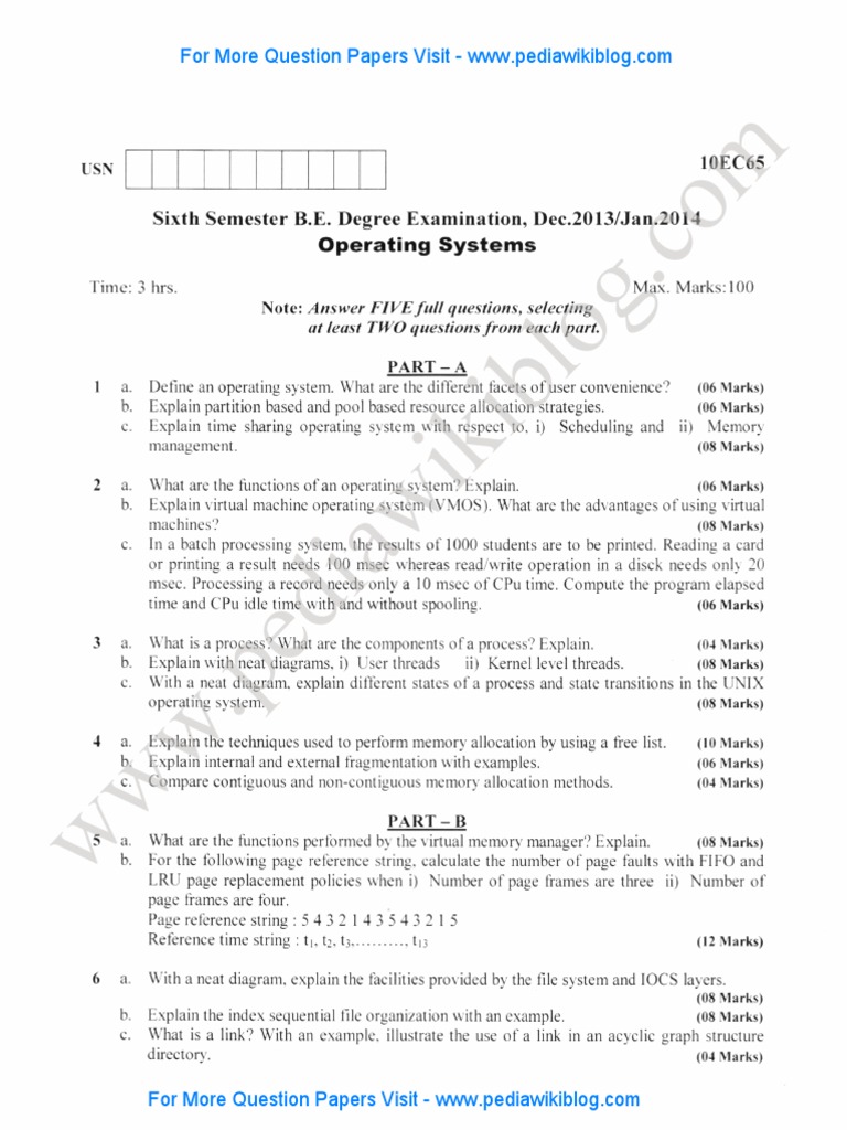 Operating Systems Jan 2014 | PDF | Thread (Computing) | Operating System