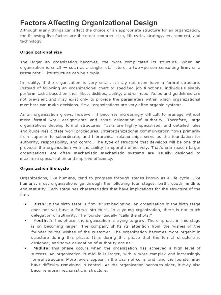Factors Affecting Organizational Design | PDF | Organizational ...
