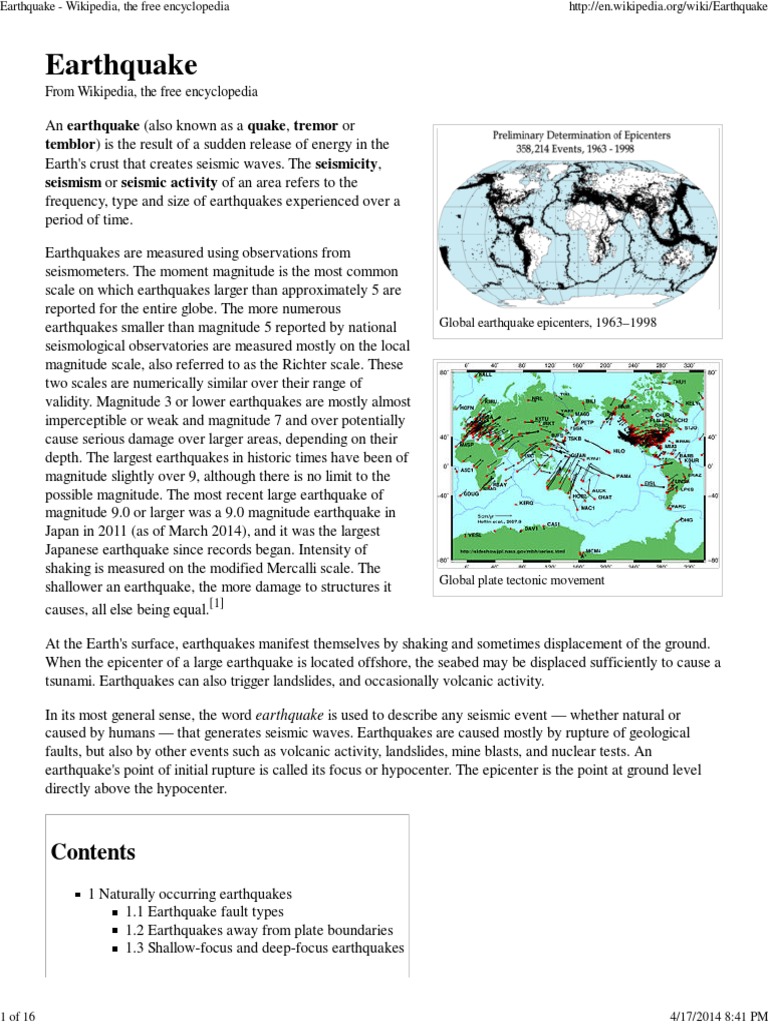 Earthquake - Wikipedia, The Free Encyclopedia | PDF | Earthquakes ...