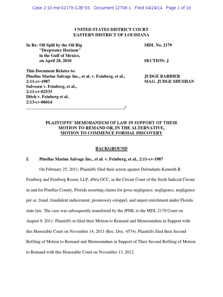 Plaintiffs' Memorandum of Law in Support of Their Motion To Remand Or ...