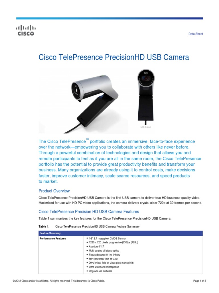 Cisco Telepresence Precisionhd Usb Camera: Product Overview | PDF ...