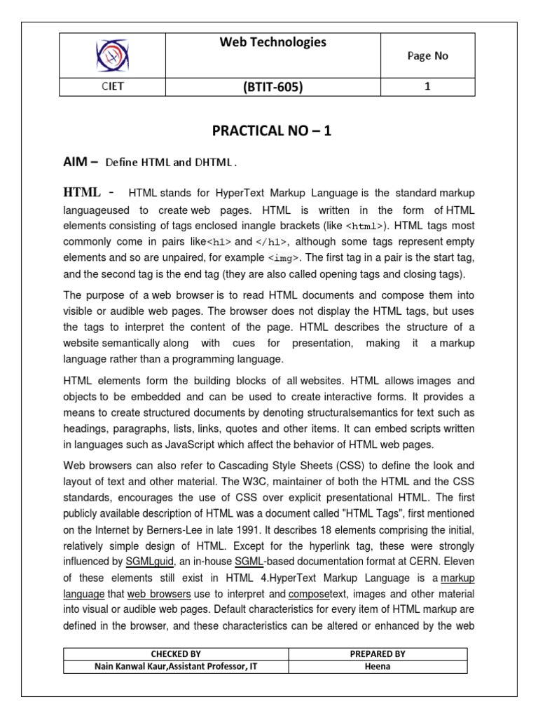 Practical No - 1: Web Technologies | PDF | Ajax (Programming) | Dynamic Html