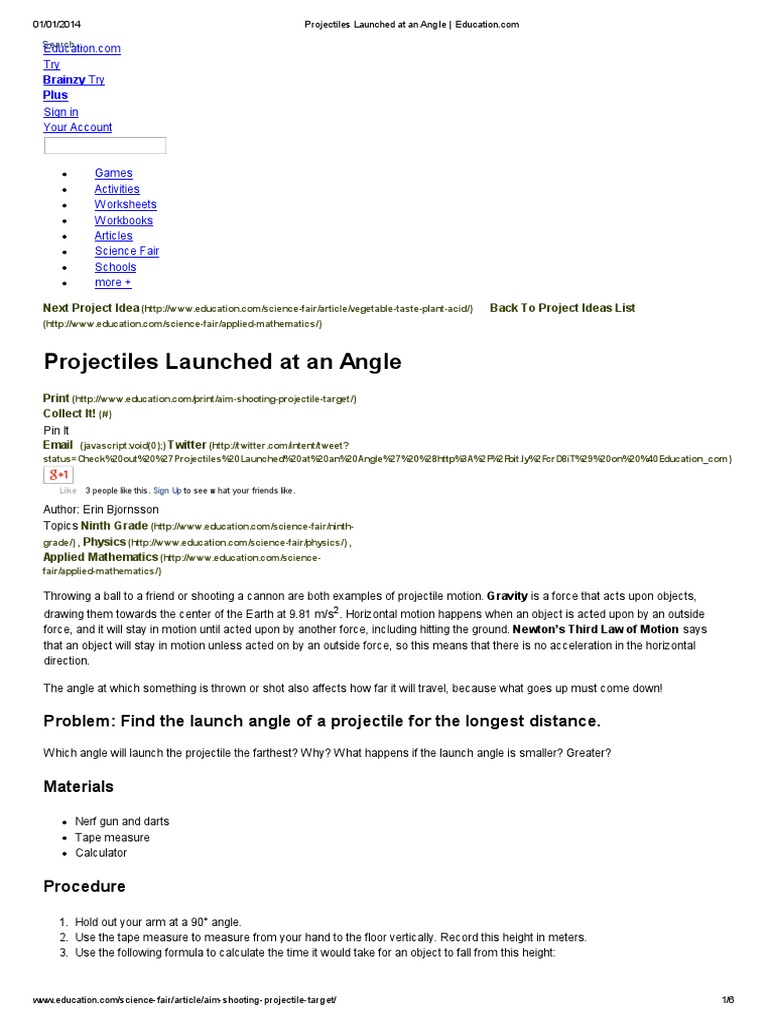 Projectiles Launched at An Angle - Education | PDF | Projectiles | Force