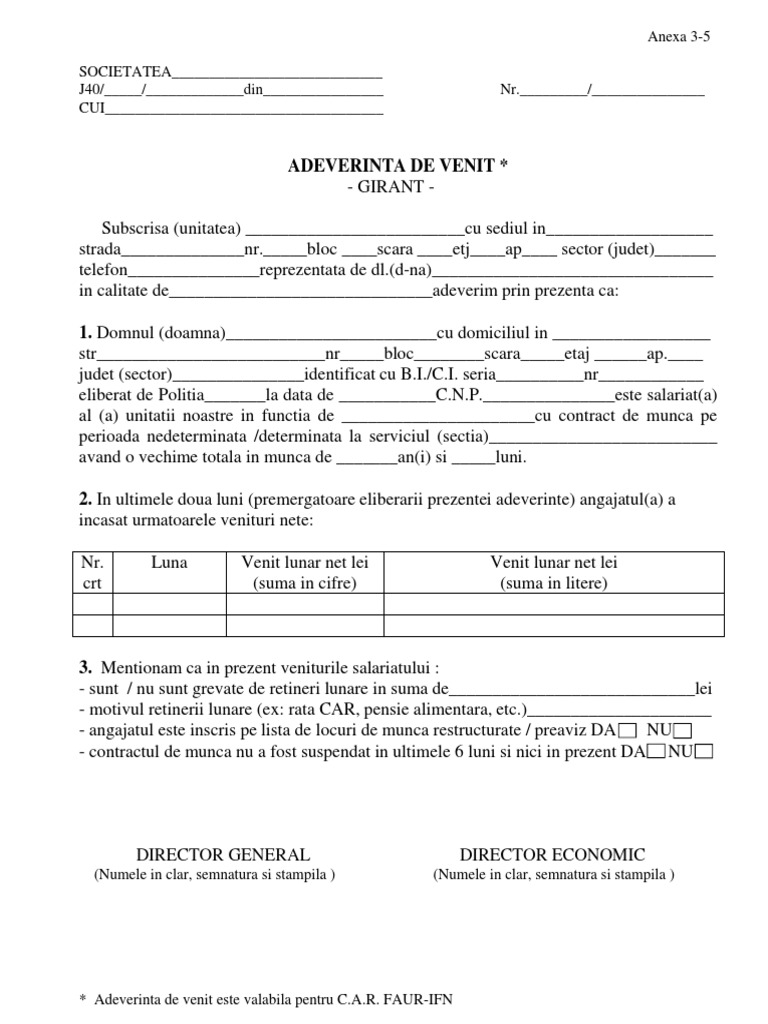Adeverinta Venit Girant CARFAUR | PDF