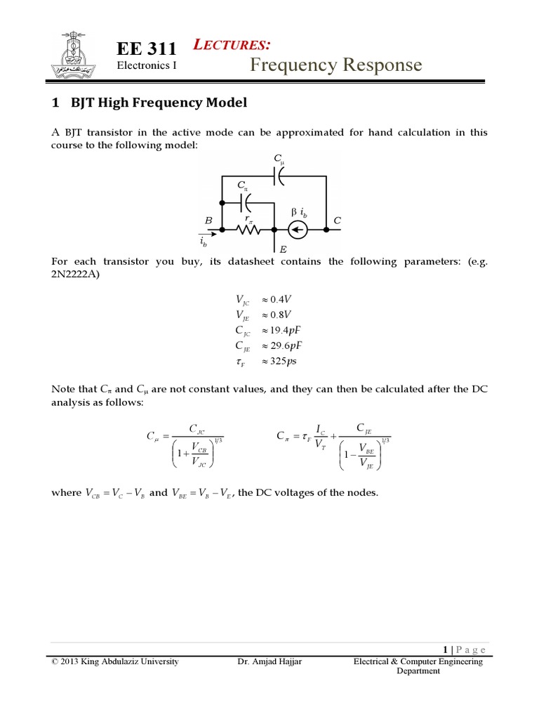 Frequency Response: 1 BJT High Frequency Model | PDF