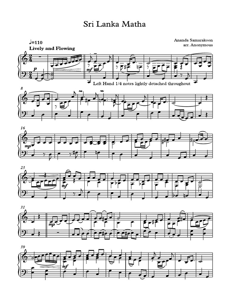 Sri Lanka Matha Piano | PDF | Anthems | Rabindranath Tagore