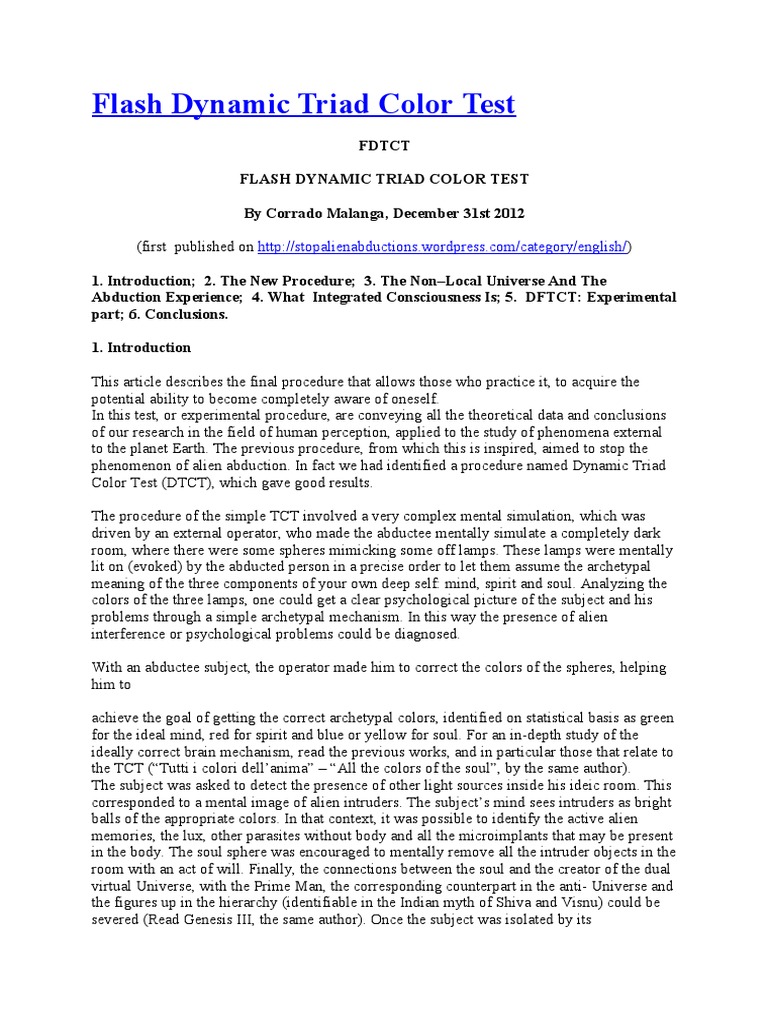 Flash Dynamic Triad Color Test | PDF | Alien Abduction | Dualism