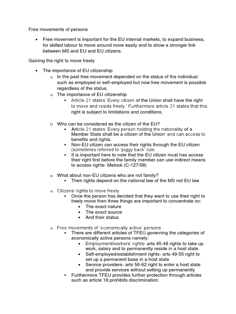 Free Movements of Persons | PDF