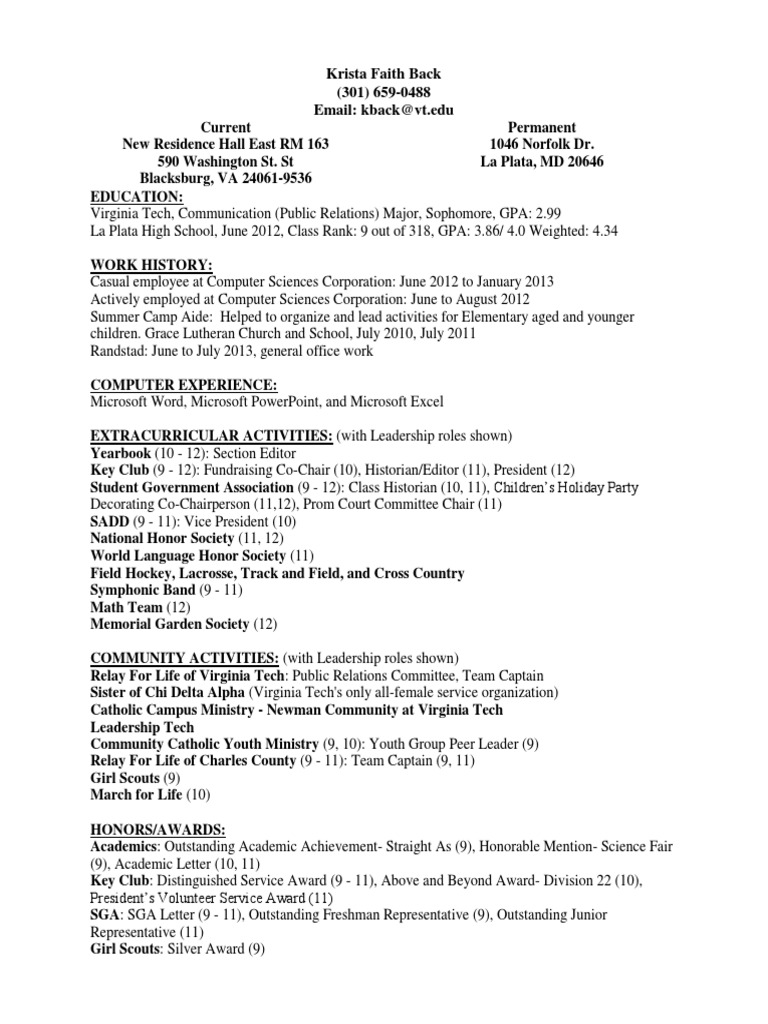 Krista Back Resume | PDF