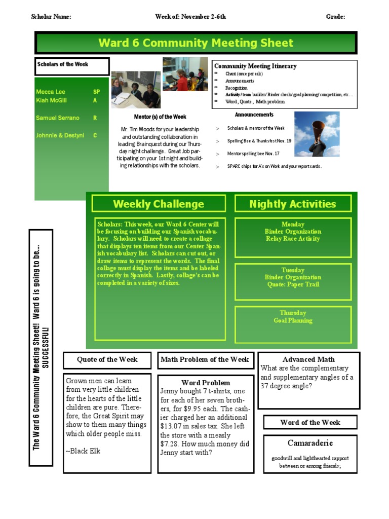 New Community Meeting Sheet For '09 | PDF | Cognition