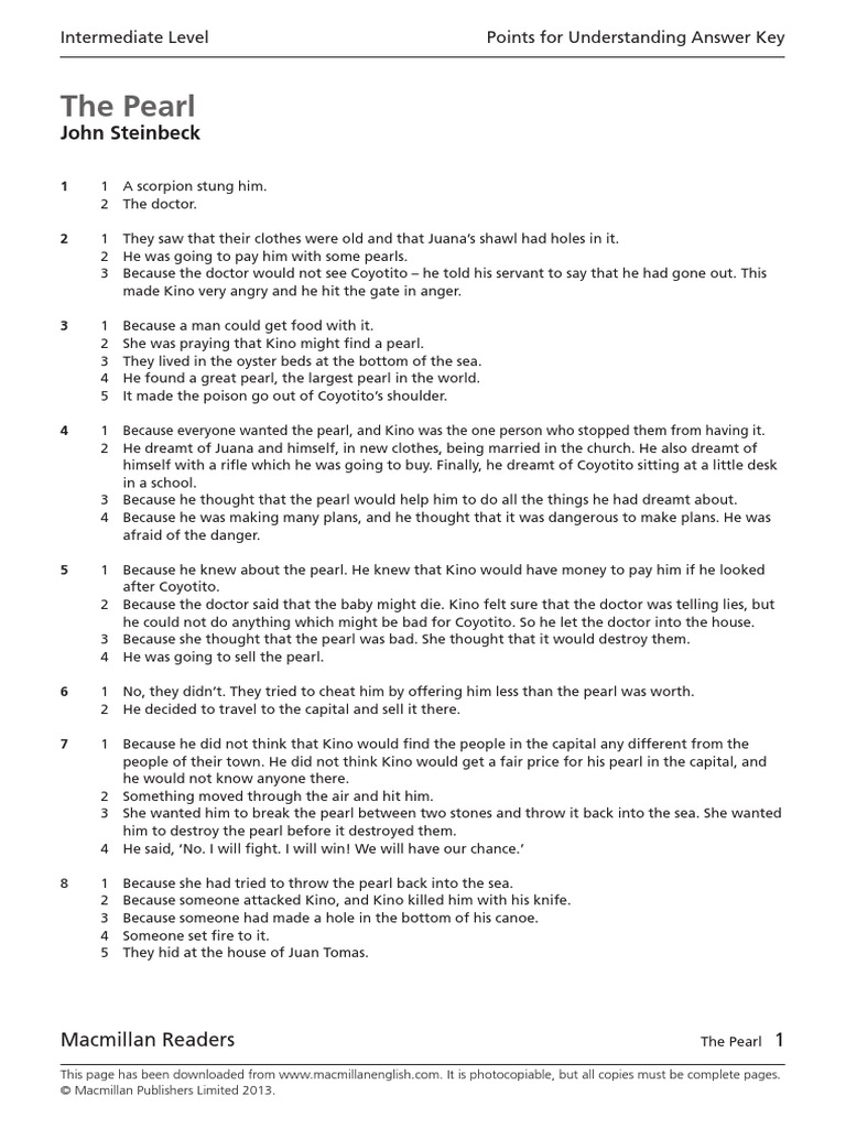 The Pearl Points For Understanding Answer Key | PDF | Young Adult