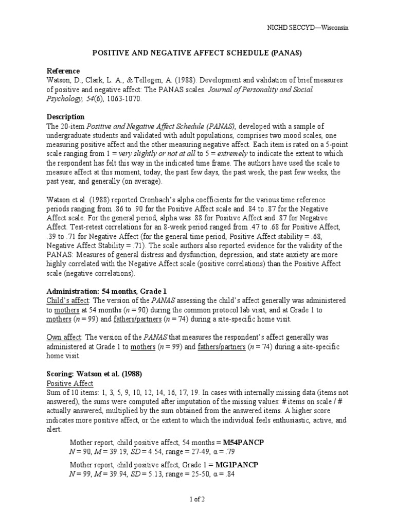 PANAS Scale Overview and Results | PDF | Clinical Psychology | Applied ...