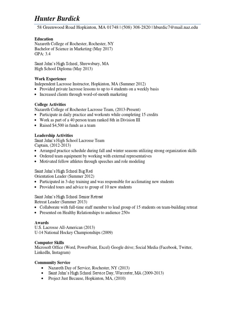 Hunter Burdick's Marketing Resume | PDF