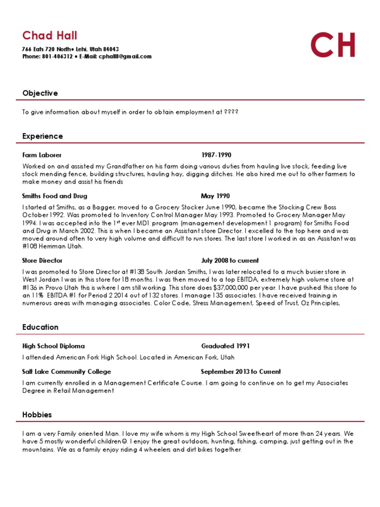 Chad Hall's Professional Resume Overview | PDF