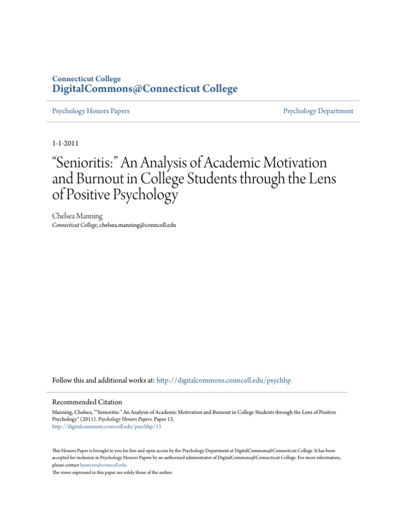 " Senioritis" An Analysis of Academic Motivation | PDF | Occupational ...
