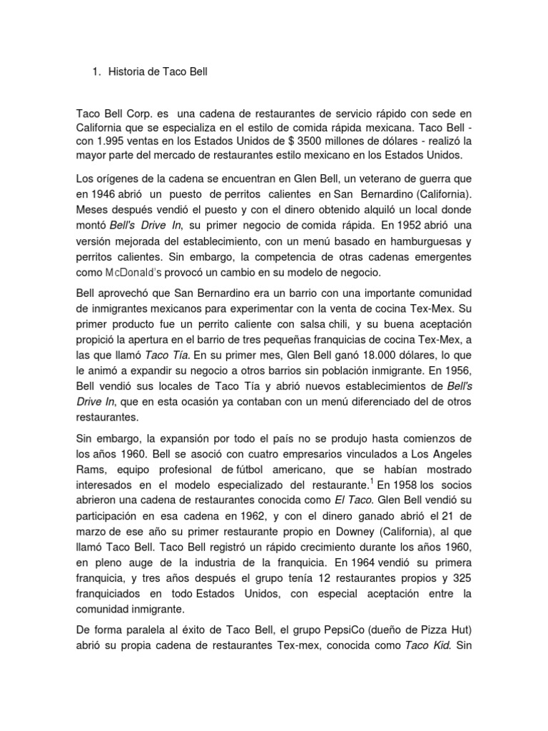 Historia y Origen de Taco Bell | PDF | Comida rápida | Restaurante y ...