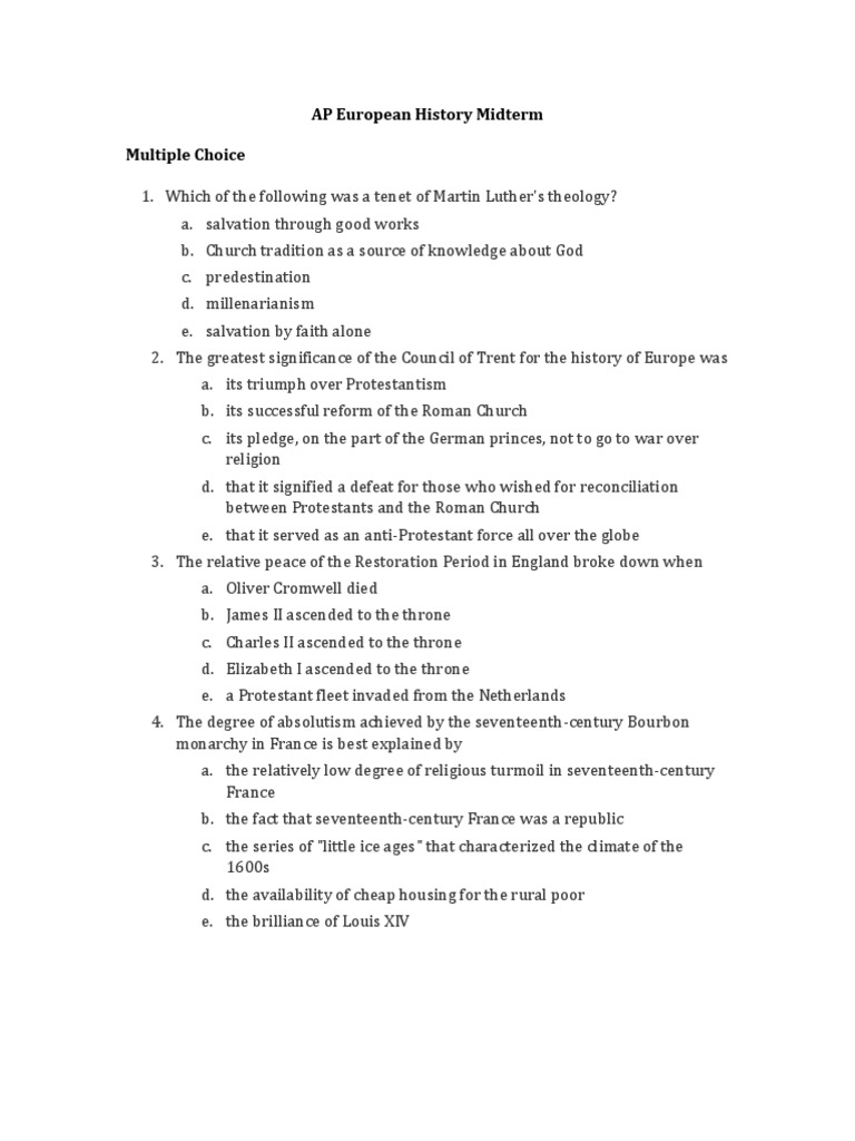 AP European History Midterm Review | PDF | Kingdom Of Prussia ...