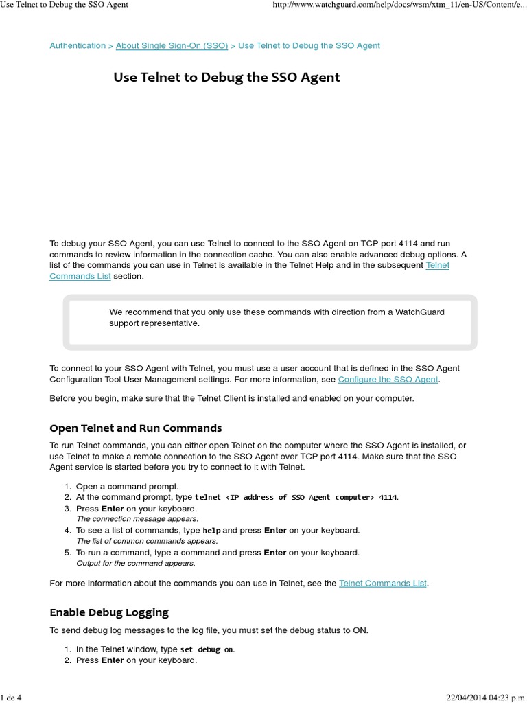 Use Telnet To Debug The SSO Agent PDF | Download Free PDF | Computer Networking | System Software