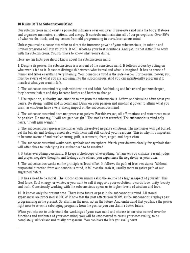 10 Rules of The Subconscious Mind | PDF | Subconscious | Mind