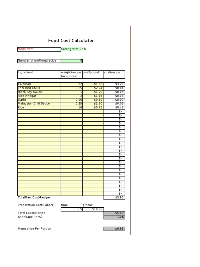 Food Cost Spreadsheet | PDF