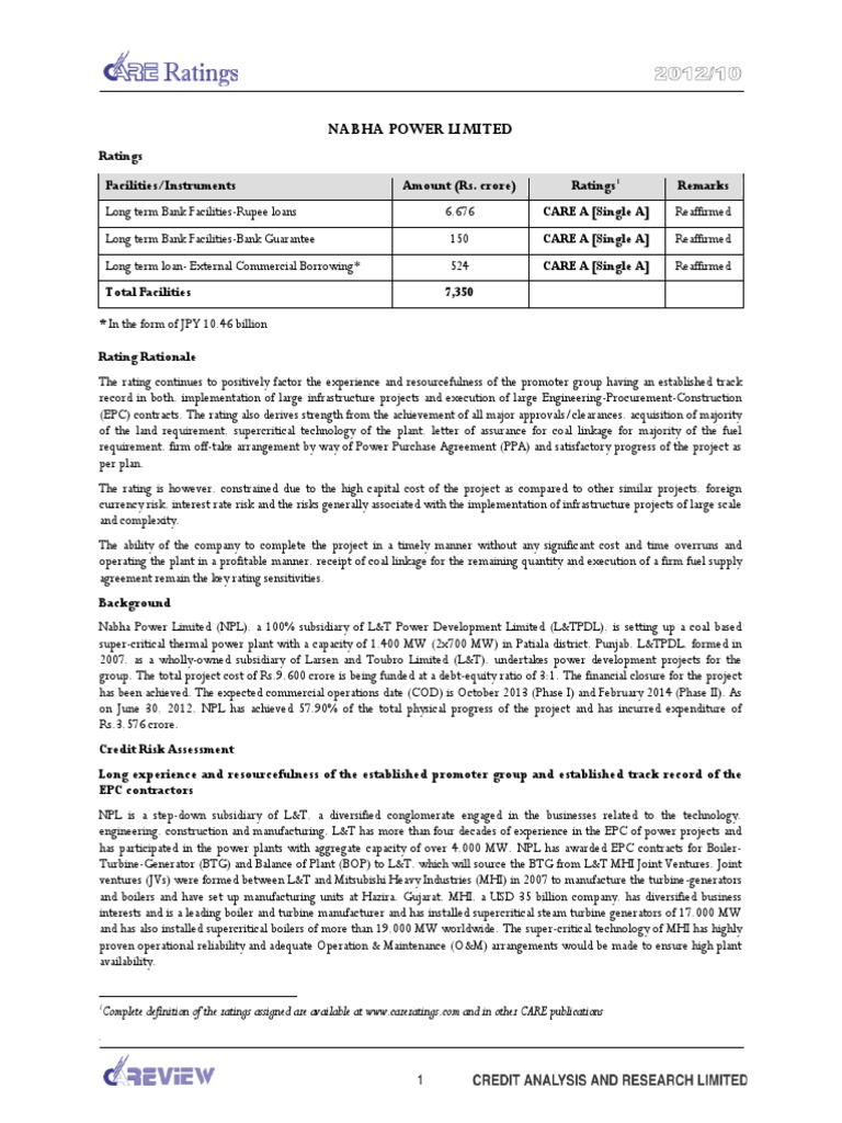 Nabha Power Limited-10082012 | PDF | Stocks | Securities (Finance)