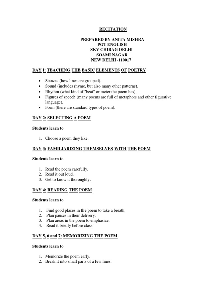 Recitation | PDF | The Raven | Poetry