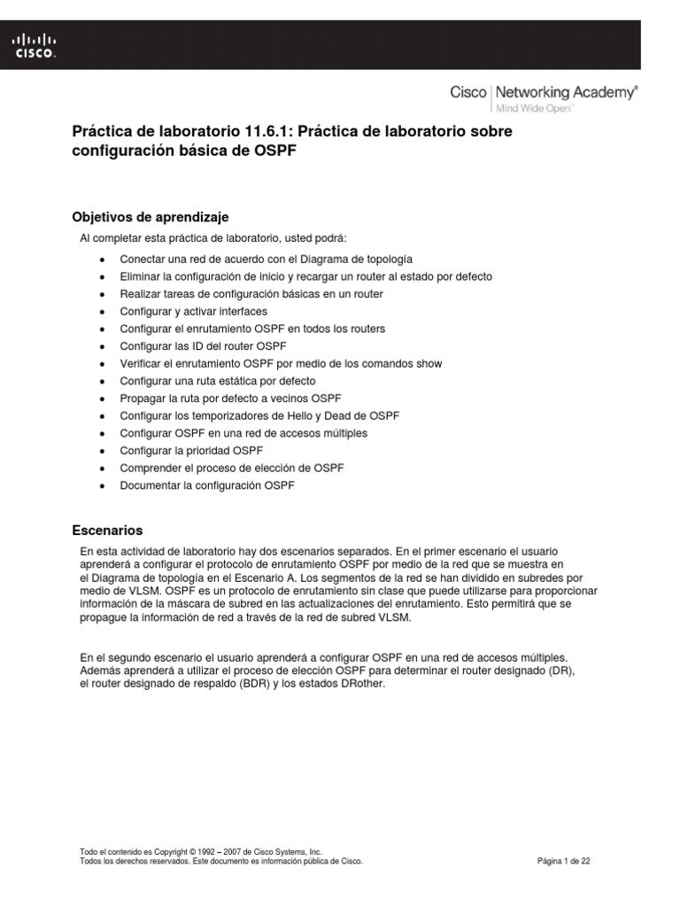 Practica Con OSPF Packet Tracer | PDF | Enrutador (Computación) | Dirección IP