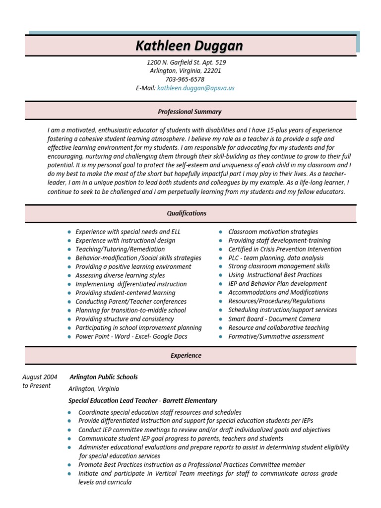 Resume - Kathleen Duggan | PDF | Individualized Education Program ...